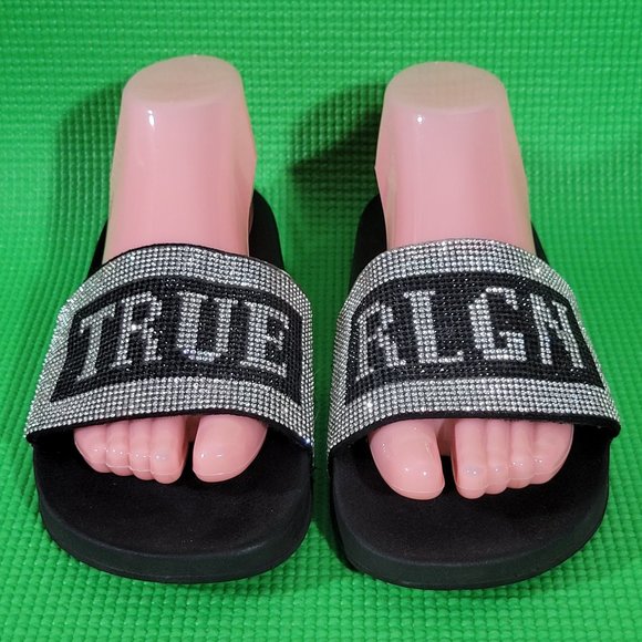 True Religion | Shoes | True Religion Jasmine Rhinestone Slide Sandals ...